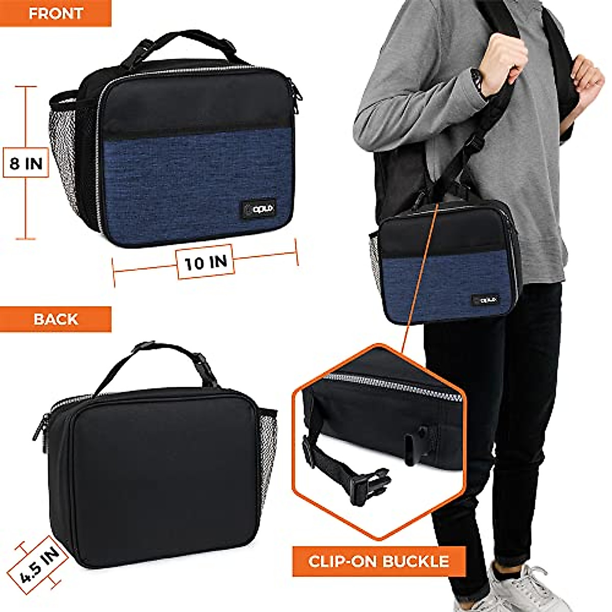 OPUX Insulated Lunch Box for Kids, Boys, Girls | Soft Leakproof Lunch Bag for Men Women | Reusable Durable Thermal Lunch Pail for School Work Office | Fit 6 Cans (Navy)