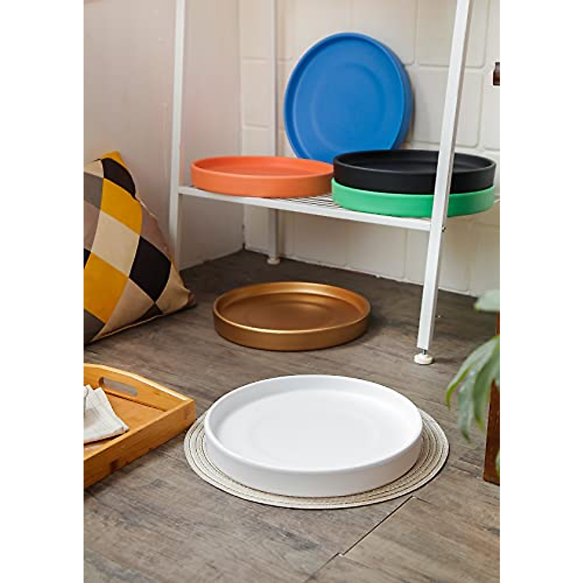 Woiida 12 Inch Large Ceramic Saucer - Ceramic Drainage Tray for Plant Pot (Matte White)