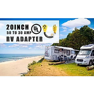 S7 50 to 30 Amp RV Adapter,1.8FT 4 Prong 30 Amp to 50 Amp RV/EV Adapter Cord, L14-30P Locking Male Plug to 14-50R Female