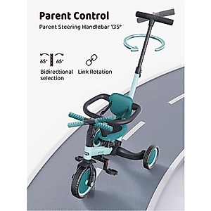 newyoo TR008 Toddler Push Tricycle, Toddler Bike for 1-3 Years Olds, Birthday Gift for Boys and Girls, 5 in 1 Balance Bike with Handle, Kids Trike with Safe Bar, Green