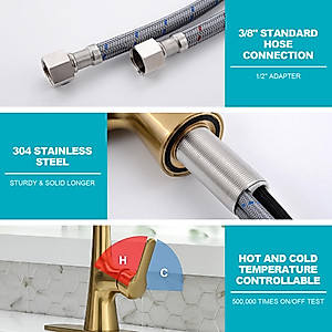 FROPO Brushed Gold Kitchen Faucet, Single Handle Gold Kitchen Sink Faucet with Pull Down Sprayer Modern Stainless Steel Brass Kitchen Faucet with Deck Plate Power Clean Spray Head 1 or 3 Hole