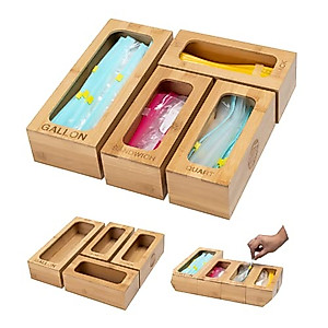 Happy Kubo - Bamboo Ziplock Bag/Food Storage Bag Organizer - Kitchen Organizers - (4 pieces plastic bag organizer)