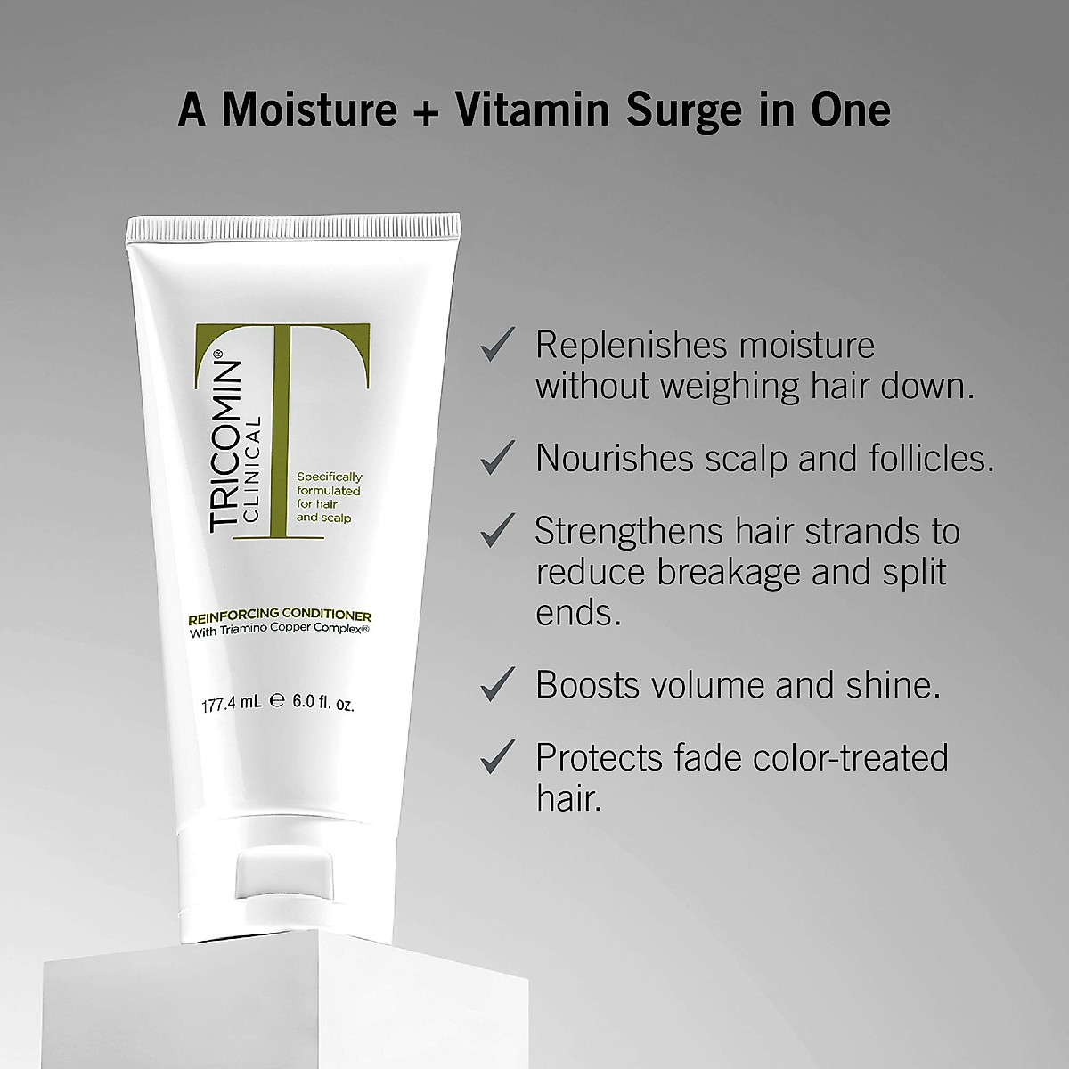 NEOVA Tricomin Reinforcing Conditioner- moisture-rich formula. Reinforce and strengthen hair to minimize strand breakage and split ends