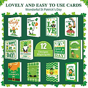 Zonon 24 Pieces St Patrick's Day Card with Envelope Green Shamrock Irish St Patrick's Day Cards Assorted Greeting Cards for Home