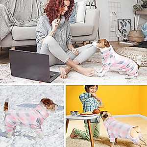 OUOBOB Dog Pajamas for Small Dogs, Pet Clothes Jumpsuit 4 Legs Dog Bosysuit Stretchy Puppy Onesies Breathable & Soft Dog Pjs Warm Apparel Classic Plaid Doggie Shirts Puppy Rompers Sleepwear