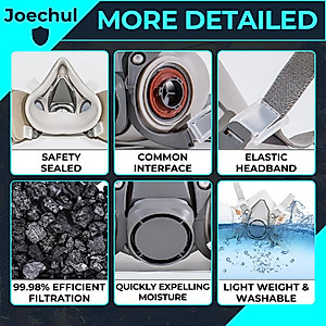 GZYZAMZ Gas Respirator Mask, Gas Masks Survival Nuclear and Chemical With 6001 Filters for Painting, Dust, Organic Vapors, 6200 Respirator Mask with Filters for Chemicals Welding Epoxy Resin