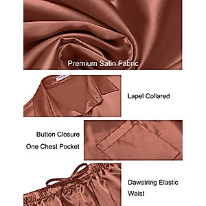 Ekouaer Satin Pajamas Womens Lightweight Sleepwear Short Sleeve Sleep Shirt Boyfriend Top and Shorts 2 Piece Silk PJ Set Brown,S