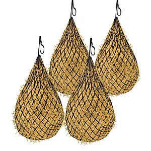 4 Pcs Hay Bags for Horses: 42 inch Long Slow Feed Hay Net for Horses - 2 * 2 inch Holes Mess with Nylon Rope Hanging (Black)