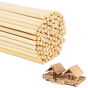 120PCS Wooden Dowel Rods, 1/4 x 12 Inch Round Unfinished Bamboo Dowel Rods, Wood Crafts Sticks Doweling Rods for Crafts and DIYers Arts Projects