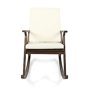 Christopher Knight Home Louise Outdoor Acacia Wood Rocking Chair, Dark Brown/Cream Cushion