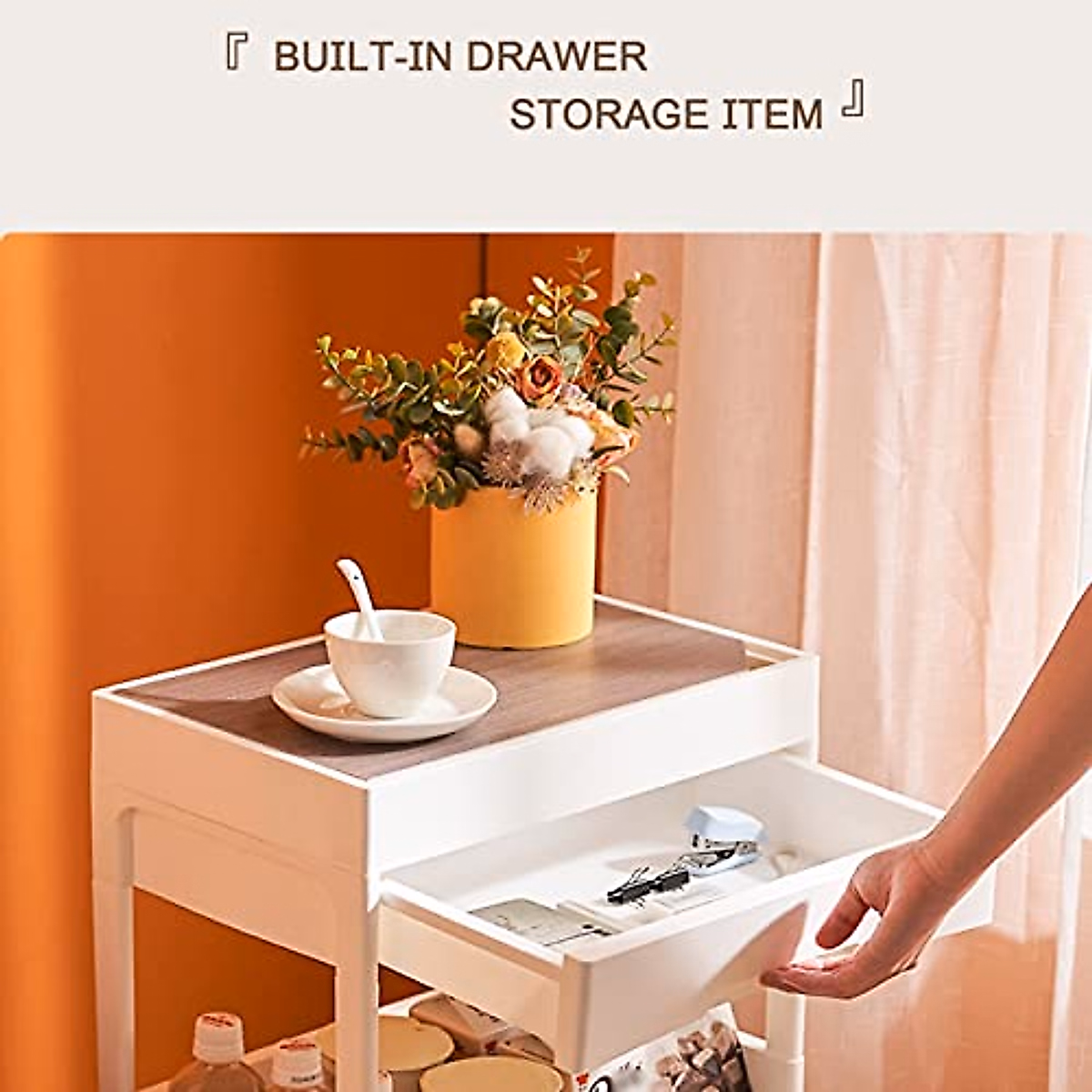 POCHY Multipurpose Kitchen Storage Wagon Service Trolley Cart 3 Tier Rolling Cart with Lockable Wheels Multifunction Movable Storage Shelves for Bathroom Office Balcony Living Room (Color : White, S