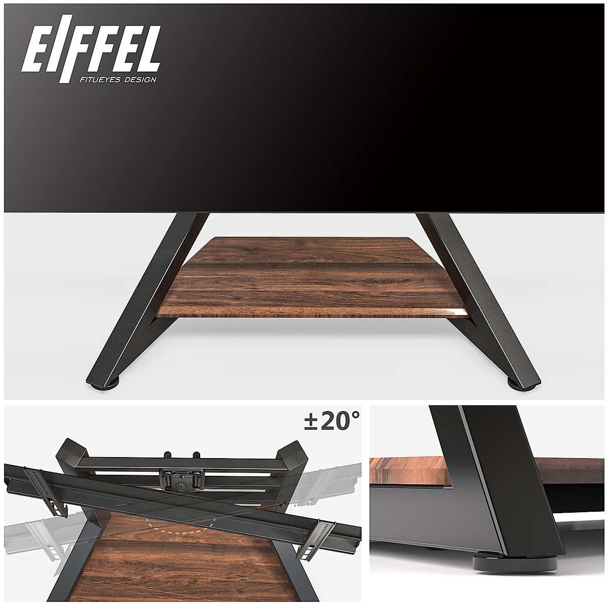 FITUEYES Design Universal Tabletop TV Stand for 55-86 inch TV LCD LED, Modern TV Stand Height Adjustable with Wooden Base, Eiffel Series TV Mount Stand