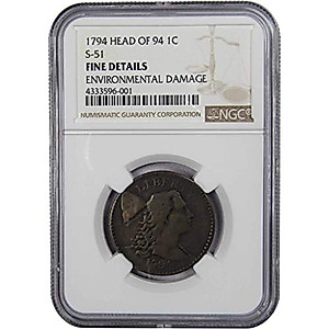 1794 Head of 94 S-51 Liberty Cap Large Cent F Details NGC SKU:CPC424