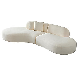 YOPENG 135.4" Curved Modular Sectional Sofa,Modern Boucle Fluffy Cloud Couch with Chaise,Oversized 6 Seater Extra Deep Comfy Upholstered Couches for Living Room,Apartment,2 Pillows,Left Facing,Beige