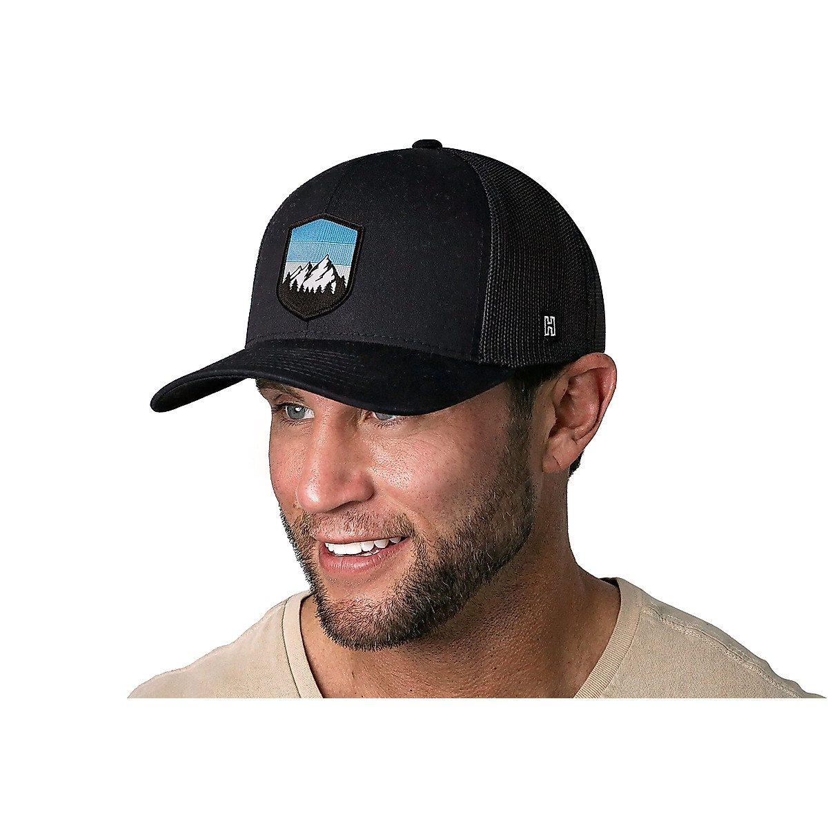 HAKA Mountains & Trees Trucker Hat, Mesh Outdoor Hat for Men & Women, Adjustable Snapback Baseball Cap, Golf Hat Black