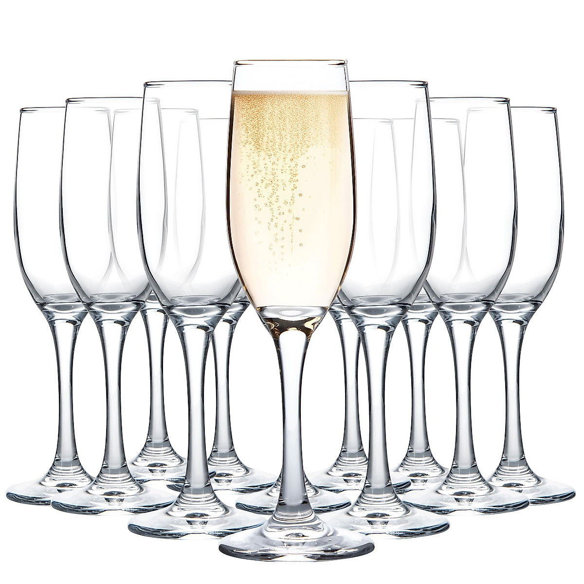UMEIED Champagne Glasses, Set of 12 Champagne Flutes with Classic Shape, Long stem Sparkling Wine glasses for Wedding, Restaurant, Bar, Wine Toasting, Clear