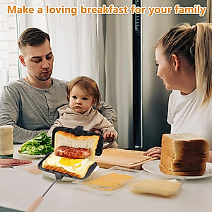 Double-Sided Sandwich Baking Pan, Double Sided Frying Pan, Sandwich Grill Gas Stove Grilled Cheese Maker Nonstick Sandwich Maker Flip Grill Pan for Breakfast Pancakes, Removable Handle (Style 1)