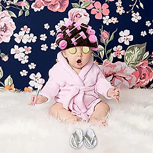 SPOKKI Newborn Photography Props 7 PCS Newborn Girl Photoshoot Outfits Babies Robe Props with Bath Towel Slippers Cucumber Curler Hat Makeup Brush for Infant Boys Girls
