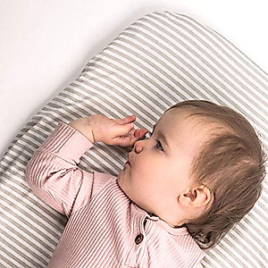 Bassinet Fitted Sheets Compatible with Halo, Fisher Price, Delta, Graco – Fits Perfectly on 15 x 33 Inch Oval, Rectangular Mattress Pad – Snuggly Soft Jersey Cotton – Grey Stripes, Lamb – 2 Pack