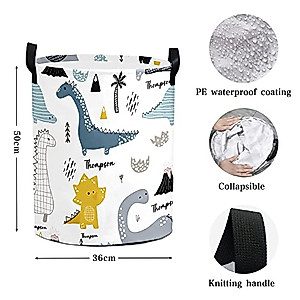 Personalized Dinosaur Laundry Hamper - Round Canvas Laundry Hamper Collapsible For Toy Storage Basket - For Boys Girls Toys Room, Bedroom, Nursery, Home