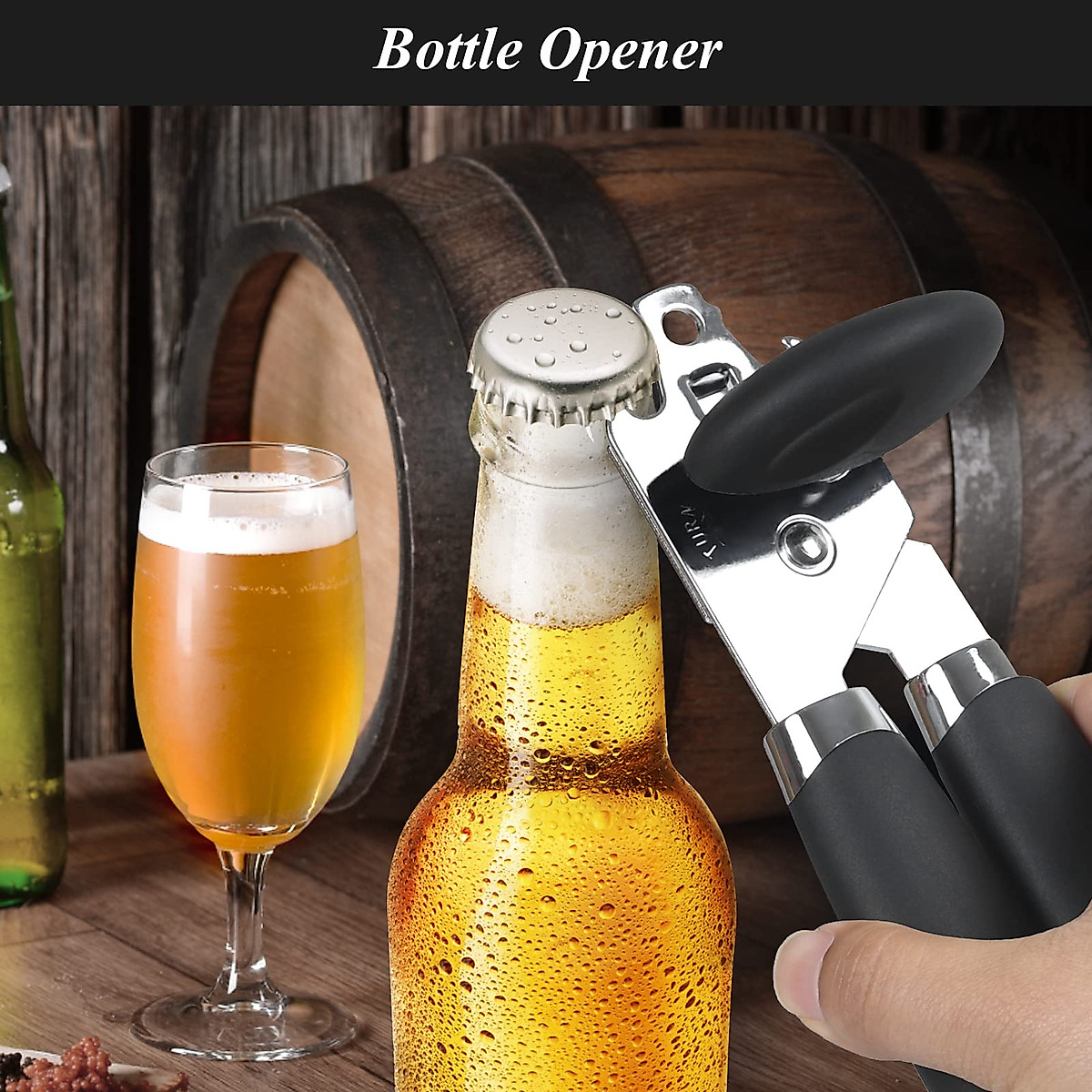 Jiaying Can Opener with Oversized Turn Knob and easy to grip with Comfortable Soft Handle,The Manual Handheld Can Opener, Sharp Cutting Wheel Built-in Bottle Opener—Black