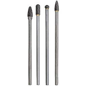 4 Pcs Carbide Rotary Burr Set, 1/4-Inch Long Shank Tungsten Steel Head Burr Bit Set Fits Rotary Tool for Wood/ Metal Drilling Carving Engraving