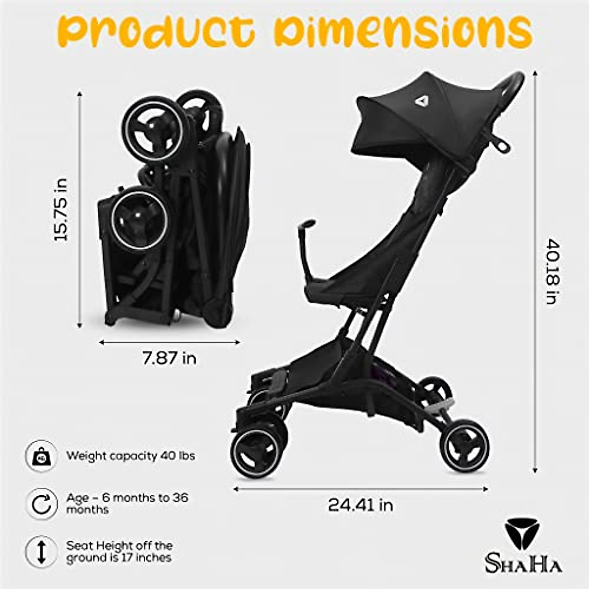 ShaHa Lightweight Stroller – Baby Travel Stroller for Toddlers – Foldable Compact Stroller for Travel, Airplane Stroller has Swivel Front Wheels, 1-Step Brake, Sun Canopy and Reclining Backrest