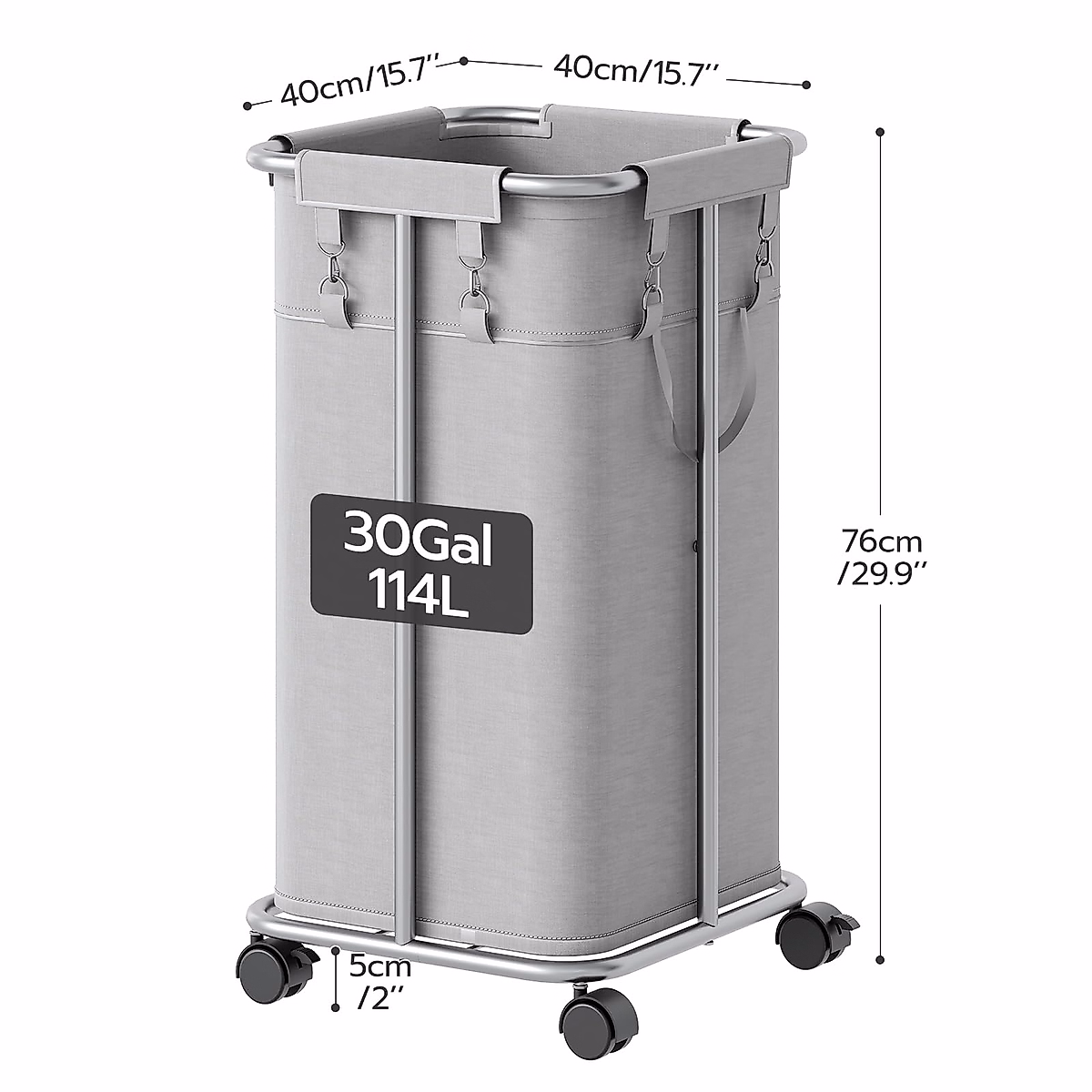 HOOBRO Laundry Basket with Wheels, 30 Gallons (114 L) Rolling Laundry Hamper, Narrow Slim Laundry Sorter with Removable Oxford Fabric Bag, Laundry Room, Dorm Room, Bedroom, Gray and Silver SG06XY01