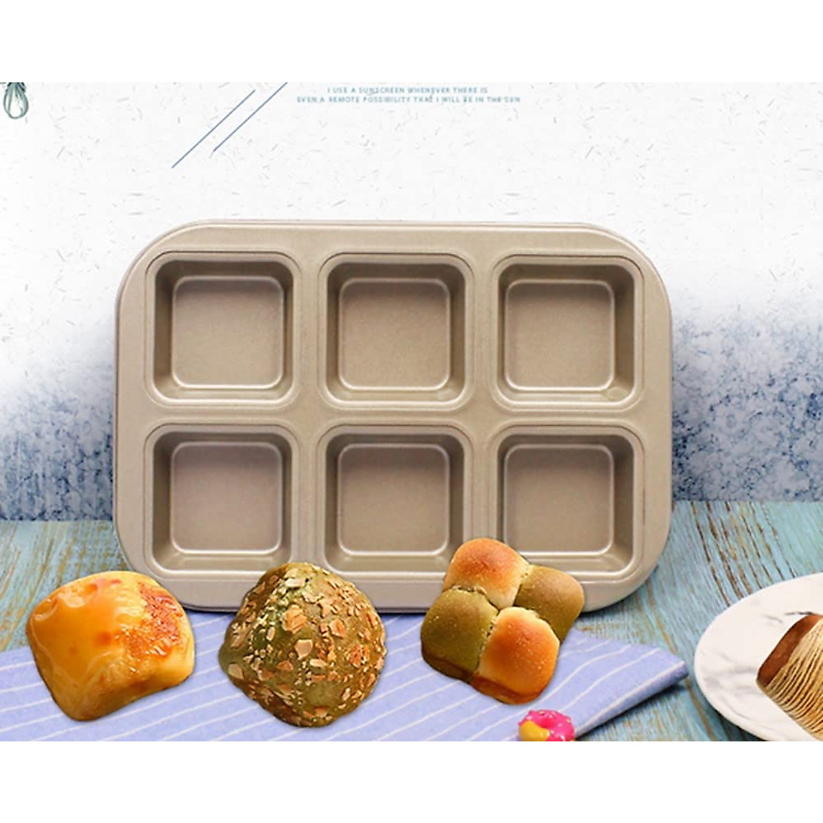 XZJMY Bun Pan,Muffin Pan,Mini Square Cake Pan,6 Cup Non-Stick Cupcake Baking Pan for Making Muffins or Cupcakes (6 cavity)