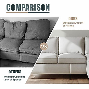 Small Sectional Sofa, Convertible L-Shaped Couch with Reversible Storage Chaise & Storage Side Pockets, 3-Seat Modular Sofa for Living Room, Apartment, Dorm, Small Space (Beige)