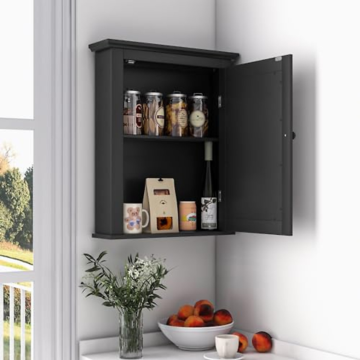 Safeplus Versatile Wall-Mounted Bathroom Medicine Cabinet with Mirror, Adjustable Storage Organizer for Living Room, Bedroom, Entryway - Perfect for Everyday Use, Black