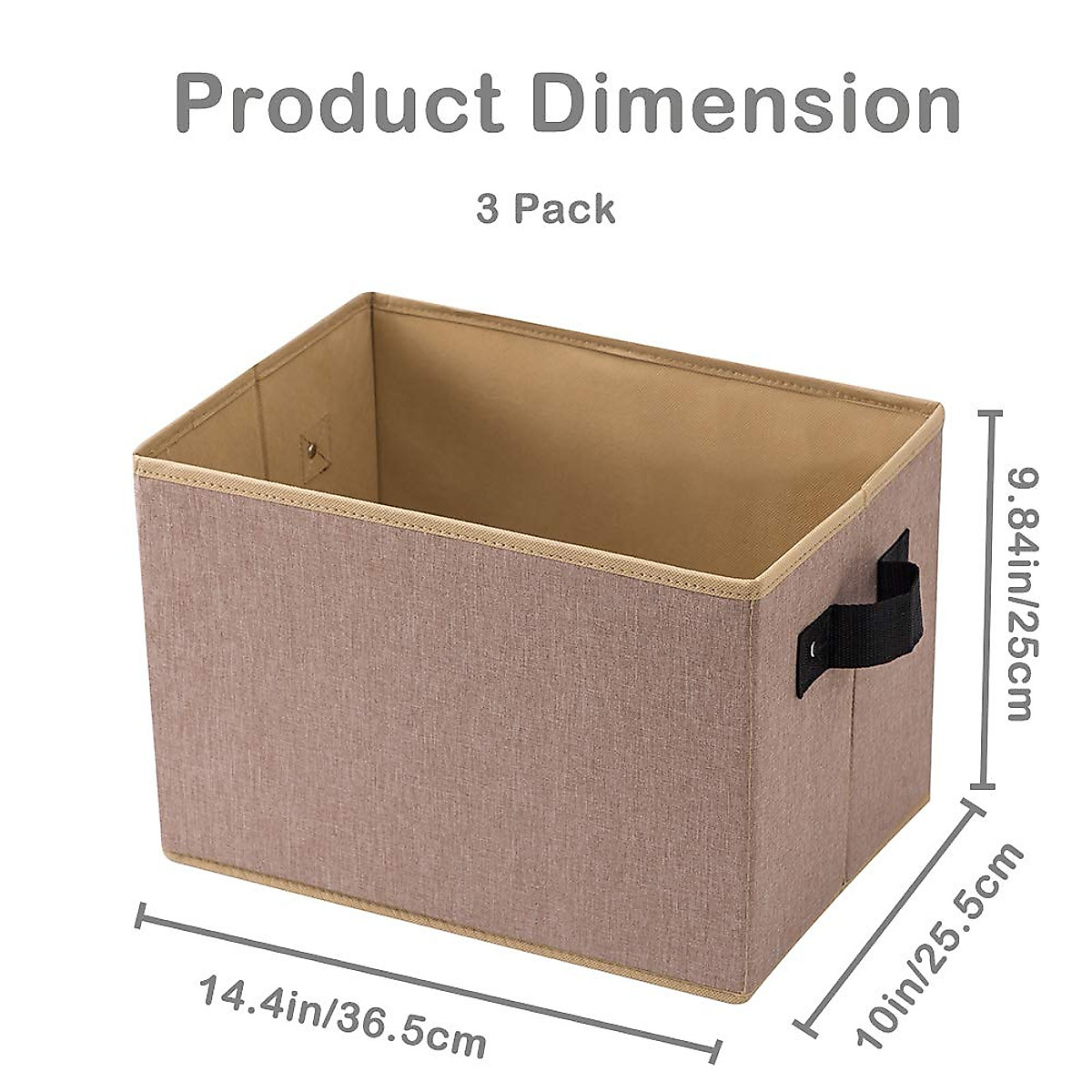 Qozary 3 Pack Storage Baskets for Shelves, No Smell Storage Bins for Closet Shelves, Fabric Cube Boxes with Handles for Organizing Home Closet, Office, Toys (Brown, Large)