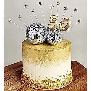 JeVenis Disco Ball Cake Decoration 70's Disco Cake Decoration Disco Ball Toppers Saturday Night Fever Party Supplies Disco Ball Dance Birthday Party Supplies