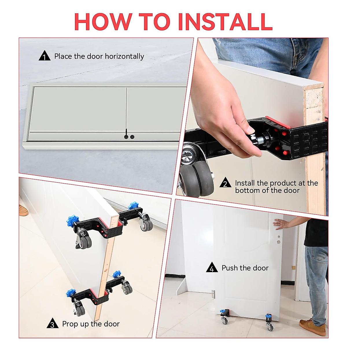 Door Installation Dolly Kit with Wheels - Interior Door Install Tools for Most Pre-Hung or Slab Doors, Plywood Dolly Protect Your Back – Commercial & Residential Use (Black)