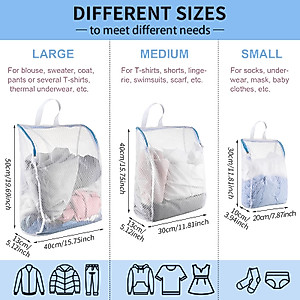 Fabbay 5 Pack Honeycomb Mesh Laundry Bag with Handle Wash Bag for Socks Washing Machine Large Opening Side Widening Zippered Mesh Sock Bag Lingerie Bag for Bra Items Travel Garment, 3 Sizes(Blue)