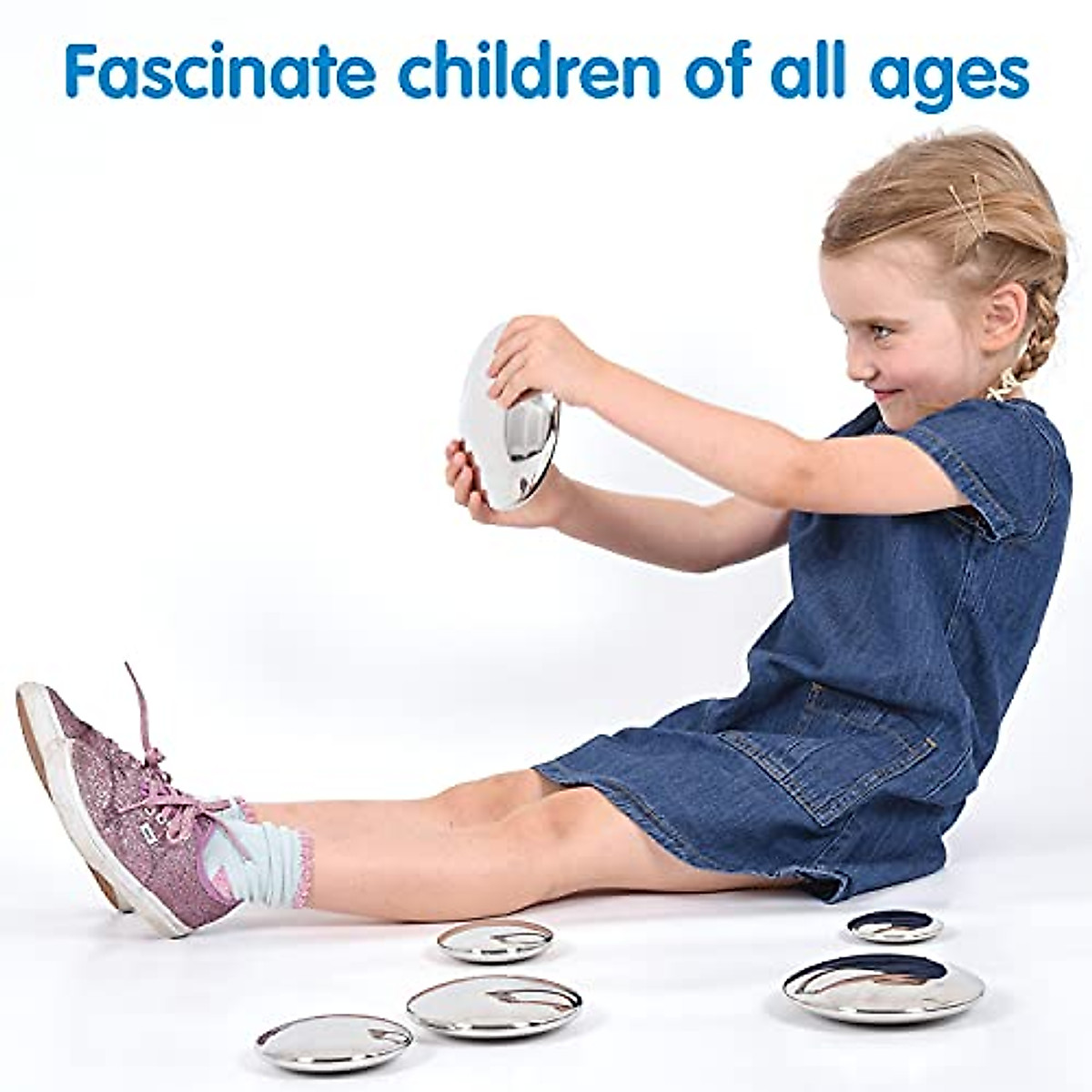 TickiT Sensory Reflective Silver Buttons - Set of 7 - Mirrored Discs for Babies and Toddlers Aged 0+ – Stainless-Steel, Sensory Stacking Pebbles - Stunning Nursery Decor