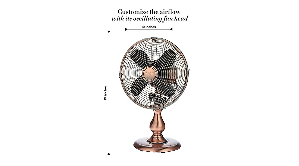 DecoBREEZE Copper Oscillating Table Fan - 3-Speed Design