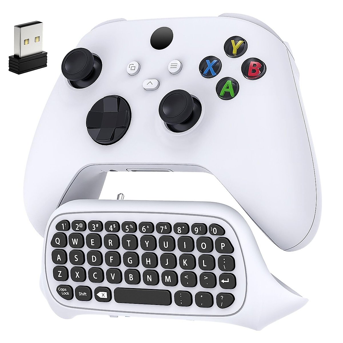 Keyboard for Xbox Series X/S, One/One X/S, Elite one/2 Controller, Wireless Chatpad Gaming Keypad with USB Receiver and Speaker, 3.5mm Audio Jack Accessories for Xbox (Controller Not Included), White