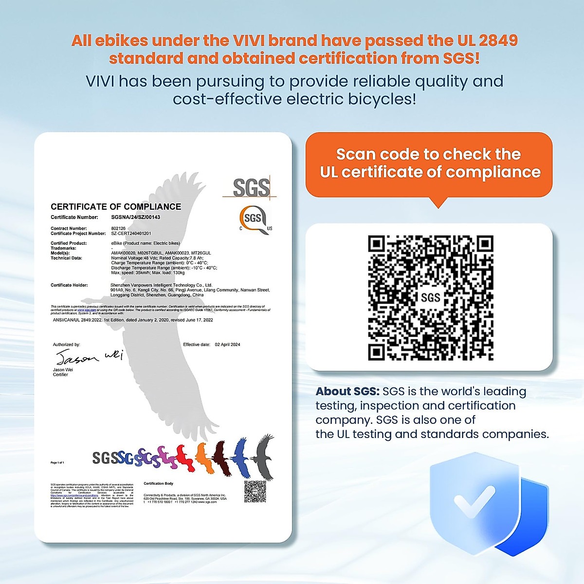 Vivi M026TGB Electric Bike 26" Electric Bike for Adults, Peak 750W Folding Electric Mountain Bike, 48V Removable Battery Ebike, 21 Speed System Electric Bicycle, Top 22 Mph, Up to 50 Miles, UL 2849