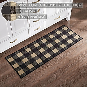 VHC Brands Black Check Indoor Rug Rect 17x48, Polyester Area Rug, Accent Rug, Floor Decor, Black Check Collection, Rectangle 17x48, Country Black