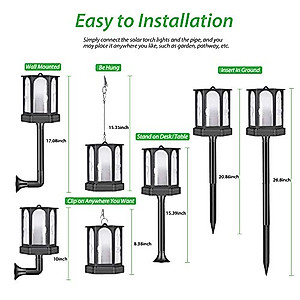 Solar Lantern Christmas Decorations Lights Dancing Flame, 2 Pack Waterproof Outdoor Hanging Lanterns for Patio Wall Hanging Garden Light Auto On/Off Landscape LED Path Light Garden Accessories