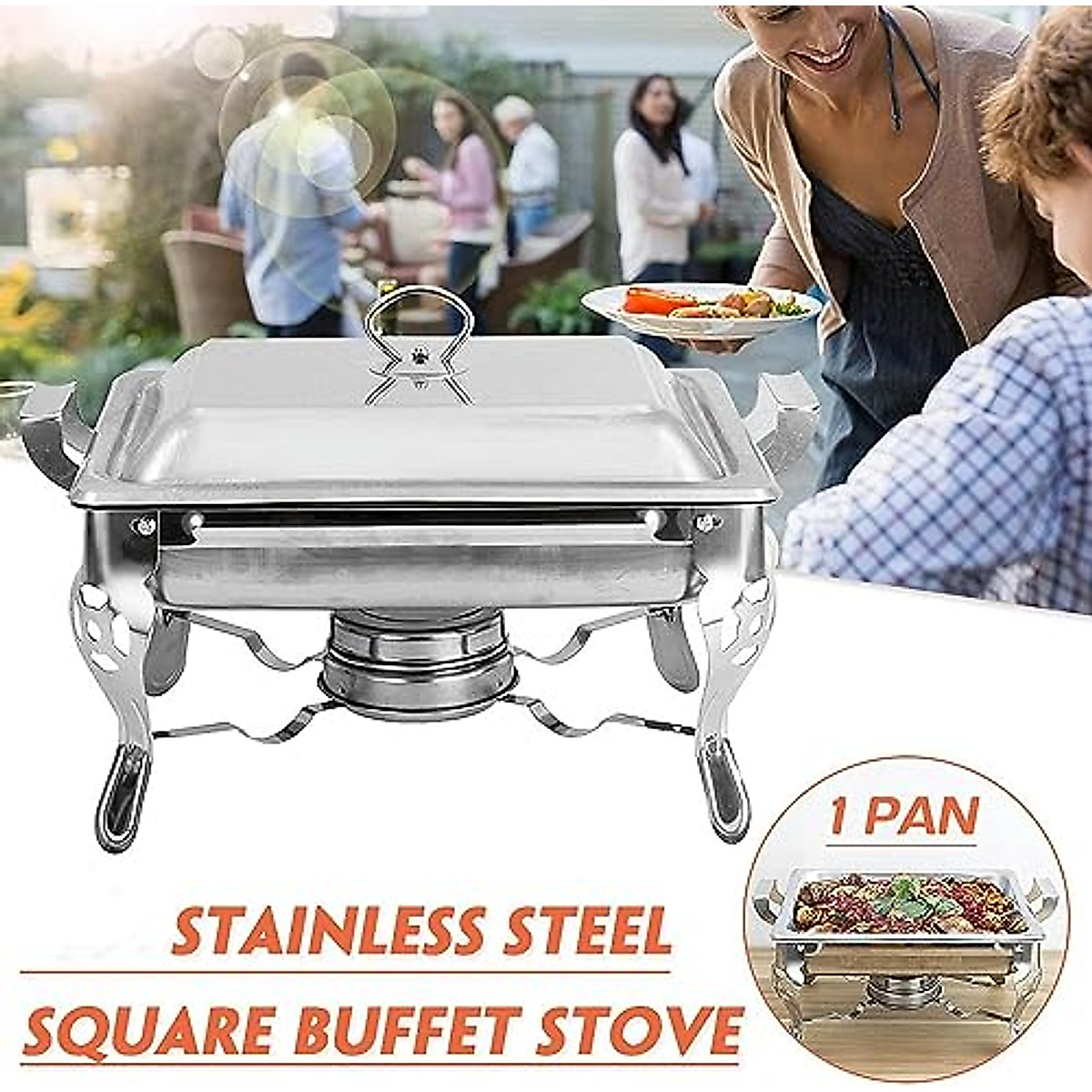 4.5L Stainless Steel Chafing Dish with Lid, Rectangular Foldable Buffet Server Pans Food Warmer, for Wedding, Parties, Banquet, Catering Events