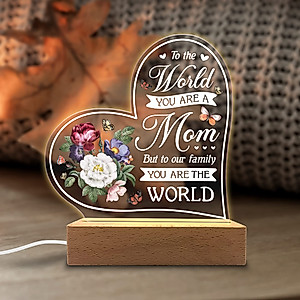 KITCHENVOY Acrylic Night Light Gift for Mother - to Our Family You are The World - Acrylic Light Gift for Mom from Son, Daughter on Mothers Day - Birthday Gifts to Mom