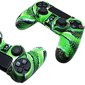 Water Transfer Printing Silicone Skin for PS4 RALAN ,PS4 Silicone Skin Controller for PS4 Slim/PS4 Pro Controller (Black Pro Thumb Grip x 8 ,Cat + Skull Cap Cover Grip x 2)