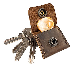 Hide & Drink, Squared Case for SD Card with Keyring, Rustic Keychain for Guitar Pick, Full Grain Leather, Handmade, Swayze Suede