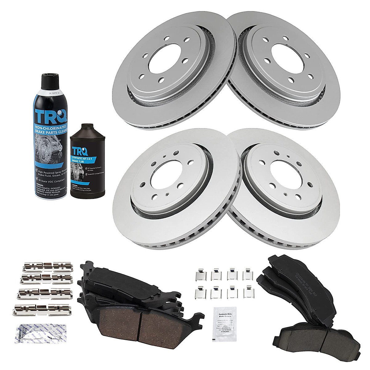 TRQ Front and Rear Brake Pad & Rotor Kit Brake Chemical Kit Brake Pads Brake Rotor Ceramic Vented Premium G-Coated Compatible with 2015-2017 Ford F-150