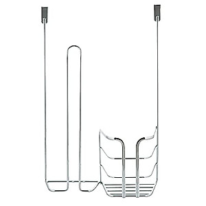 Kitchen Details 2-in-1 Over The Cabinet Organizer | Cleaning Supplies Storage | OTC Door Mount | Paper Towel Holder | Soap Bottle Basket | Space Saver | Kitchen | Pantry | Bathroom | Chrome