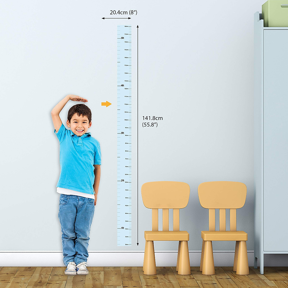 DECOWALL DWL-2018 Height Growth Chart Wall Stickers Wall Decals Peel and Stick Removable Wall Stickers for Kids Nursery Bedroom Living Room