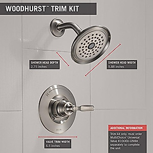 Delta Faucet Woodhurst 14 Series Single-Handle Shower Trim Kit, Shower Faucet with Single-Spray Touch-Clean Shower Head, Stainless T14232-SS (Valve Not Included)