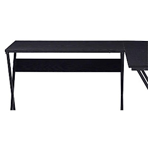 Acme Zafiri Wooden Top L-Shaped Writing Desk with X-Shaped Metal Base in Black